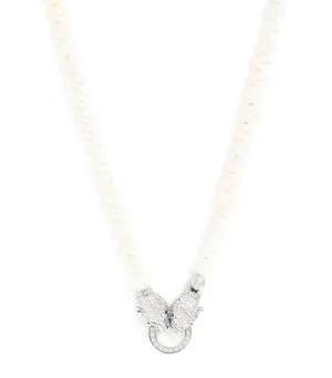 NIALAYA JEWELRY Pearl Panther Head Necklace - White