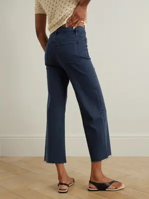 FRAME Anchor Frayed Cropped High-rise Wide-leg Jeans - Blue