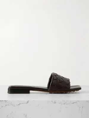 Bottega Veneta Riva Intrecciato Leather Slides - Brown