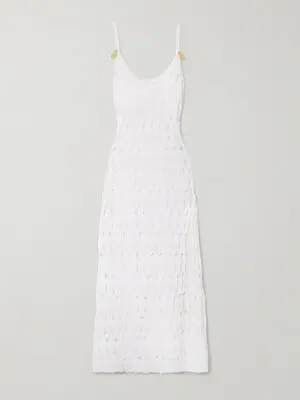 Bottega Veneta Embellished Open-knit Cotton And Silk-blend Midi Dress - Neutrals