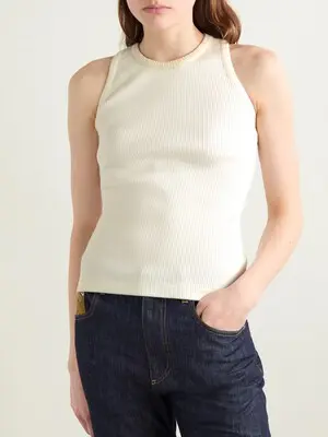 Bottega Veneta Appliquéd Ribbed Cotton-blend Jersey Tank - Neutrals