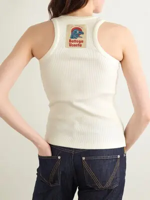 Bottega Veneta Appliquéd Ribbed Cotton-blend Jersey Tank - Neutrals