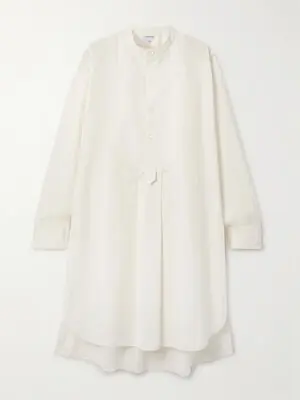 Bottega Veneta Asymmetric Pleated Cotton-blend Poplin Midi Dress - Neutrals