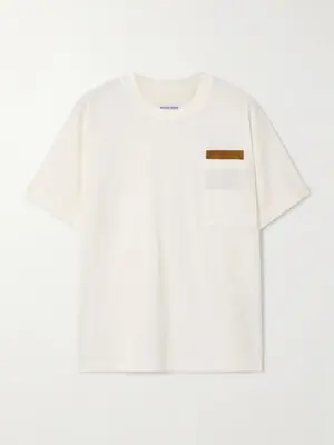 Bottega Veneta Intrecciato Suede-trimmed Organic Cotton-jersey T-shirt - Neutrals