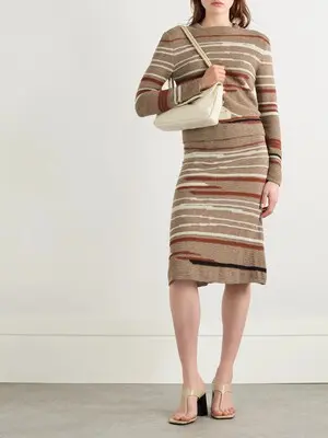 Bottega Veneta Striped Jacquard-knit Linen And Cotton-blend Sweater - Gray