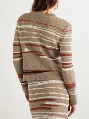 Bottega Veneta Striped Jacquard-knit Linen And Cotton-blend Sweater - Gray