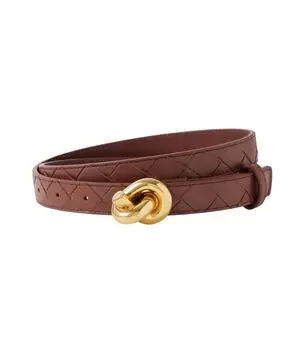 Bottega Veneta Knot Intrecciato Leather Belt - Brown