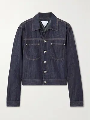 Bottega Veneta Intrecciato Suede-trimmed Denim Jacket - Blue