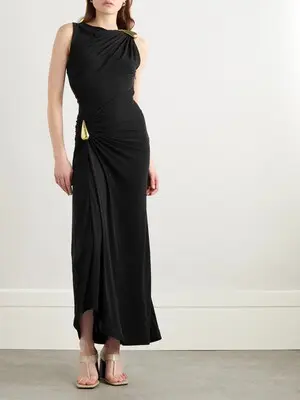 Bottega Veneta Gathered Embellished Crepe-jersey Maxi Dress