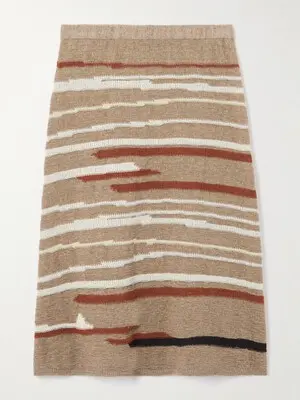 Bottega Veneta Striped Jacquard-knit Linen And Cotton-blend Midi Skirt - Gray
