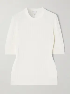 Bottega Veneta Ribbed Wool T-shirt - Neutrals