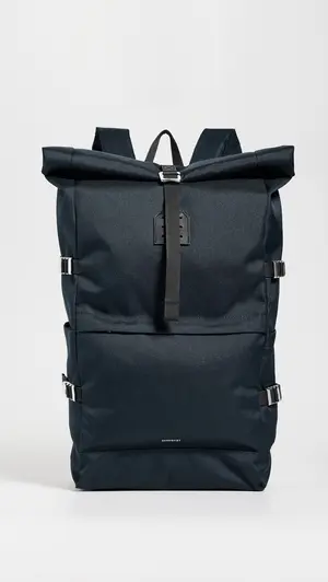 SANDQVIST Icon Large Rolltop Backpack - Navy With Black Leather