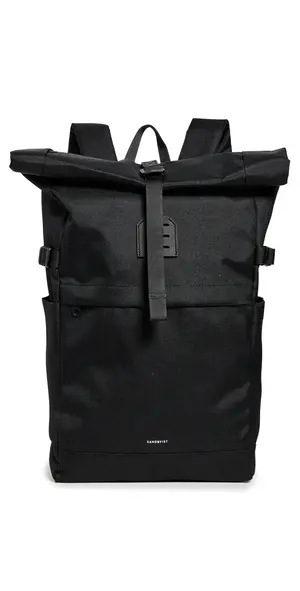SANDQVIST Icon Medium Rolltop Backpack - Black With Black Leather