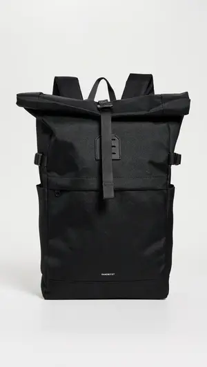 SANDQVIST Icon Medium Rolltop Backpack - Black With Black Leather