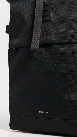 SANDQVIST Icon Medium Rolltop Backpack - Black With Black Leather