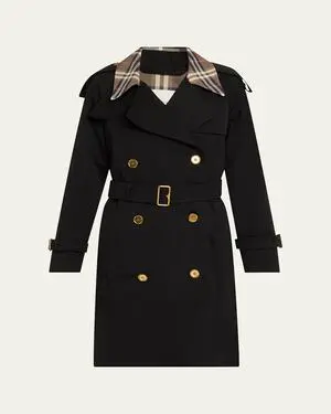 Burberry Castleford Check-Collar Belted Short Trench Coat - Black