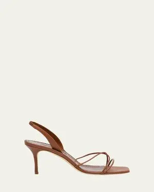 Manolo Blahnik Leather Strappy Slingback Sandals - Medium Brown