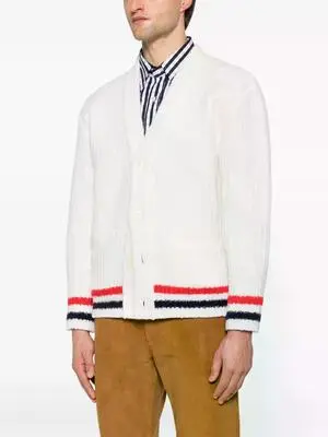 Thom Browne Ribbed Knit Cardigan With Rwb Stripe