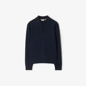 Burberry Long-sleeve Cashmere Blend Polo Shirt - Navy