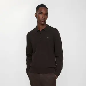 Burberry Long-sleeve Cashmere Blend Polo Shirt - Scorched Brown