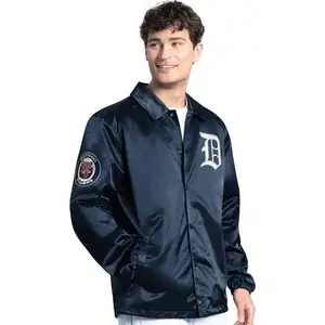STARTER Detroit Tigers Cooperstown Collection Coaches Jacket - Navy