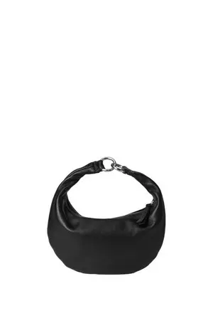 HYER GOODS Mini Leather Convertible Hobo Ring Bag - Black/silver