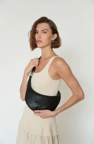 HYER GOODS Mini Leather Convertible Hobo Ring Bag - Black/silver