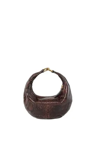 HYER GOODS Mini Leather Convertible Hobo Ring Bag - Brown Python Embossed