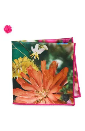 CLIFTON WILSON Fuchsia Multifloral Silk Pocket Square - Pink