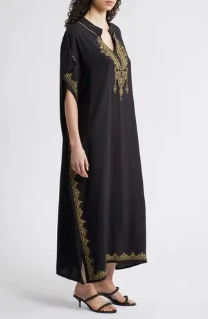 NIKKI LUND Evelina Embroidered Caftan - Black