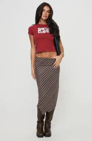 Princess Polly Harbor Low Rise Stripe Midi Skirt
