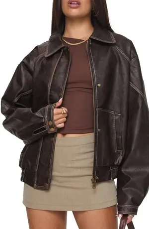 Princess Polly Jaxton Faux Leather Jacket - Brown