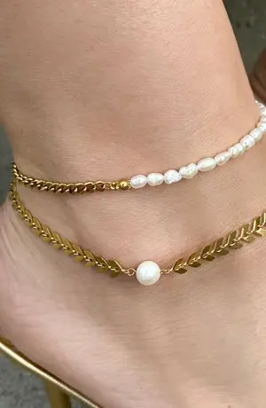 ST. MORAN Freshwater Pearl Chevron Anklet