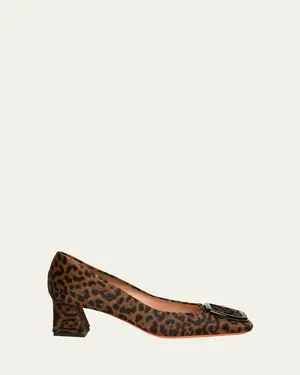 Santoni Block Heel Buckle Pumps - Leopard