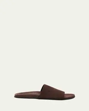 THE ROW Hugh Suede Flat Slide Sandals - Lacquer Brown