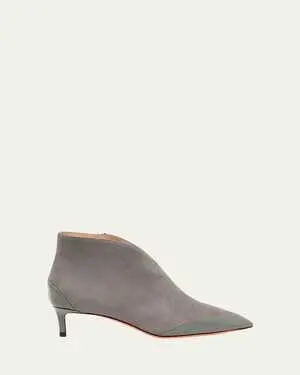 Santoni Patent And Suede Kitten Heel Booties - Grey