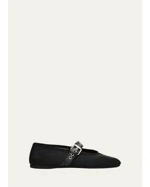 Miu Miu Mesh Buckle Mary Jane Ballerinas - Nero