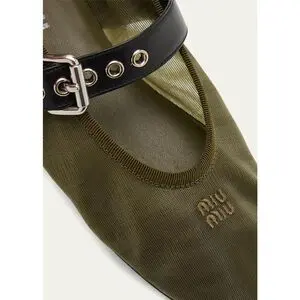 Miu Miu Mesh Buckle Mary Jane Ballerinas - Nero