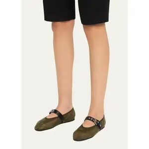 Miu Miu Mesh Buckle Mary Jane Ballerinas - Nero