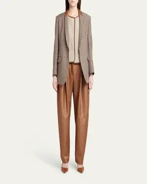 Giorgio Armani Chevron Wool Single-breasted Blazer With Leather Trim