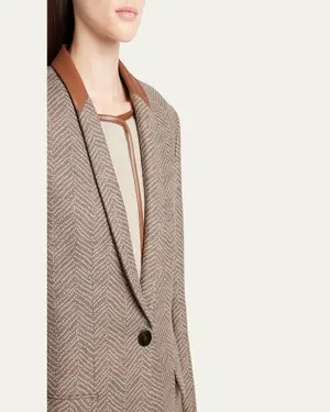Giorgio Armani Chevron Wool Single-breasted Blazer With Leather Trim