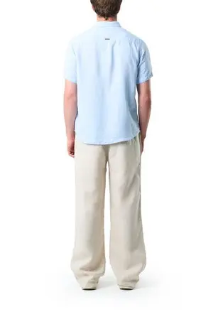 VELEZ Short-sleeve Linen Shirt With Vz Embroidery - Blue