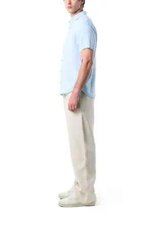 VELEZ Short-sleeve Linen Shirt With Vz Embroidery - Blue
