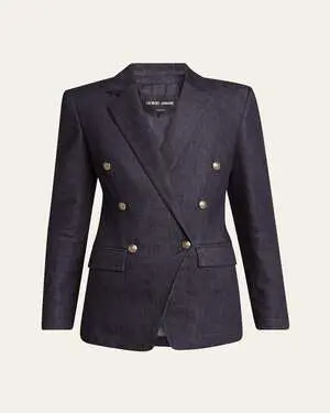Giorgio Armani Cotton-cashmere Denim Double-breasted Blazer