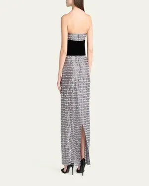 Giorgio Armani Strapless Velvet And Iridescent Textured Silk Gown
