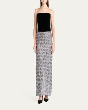 Giorgio Armani Strapless Velvet And Iridescent Textured Silk Gown