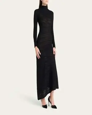 Giorgio Armani Asymmetric Striped Jersey Midi Dress