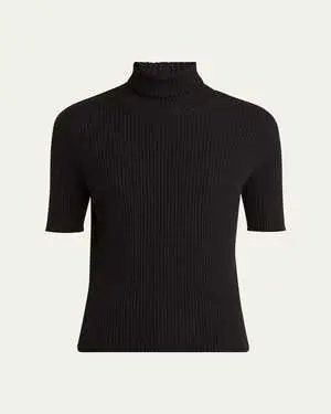Giorgio Armani Ribbed Cashmere Blend Sweater - Solid Black