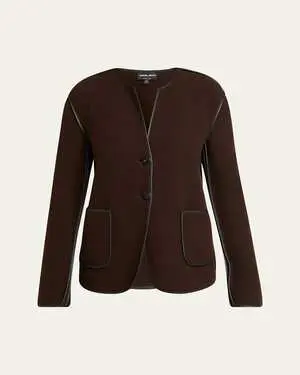 Giorgio Armani Leather Piping Cashmere Fleece Short Coat