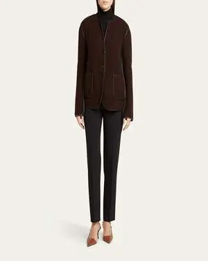 Giorgio Armani Leather Piping Cashmere Fleece Short Coat